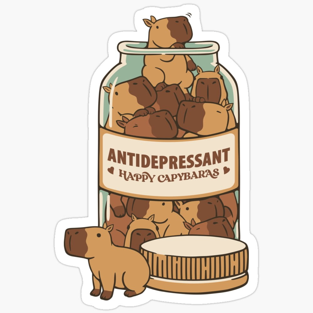Antidepressant Capybara Orange Sticker Phone Decal Water Bottle ...