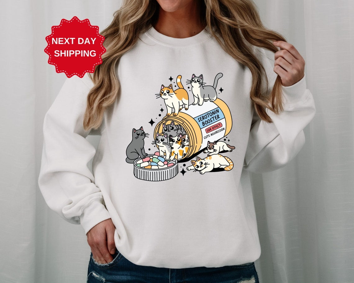 Antidepressant Cat Sweatshirt, Serotonin Booster Cats Sweatshirt, Cat ...