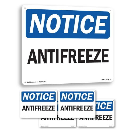 Antifreeze OSHA Notice Aluminum Sign 10 Inch x 7 Inch - 5 Pack ...