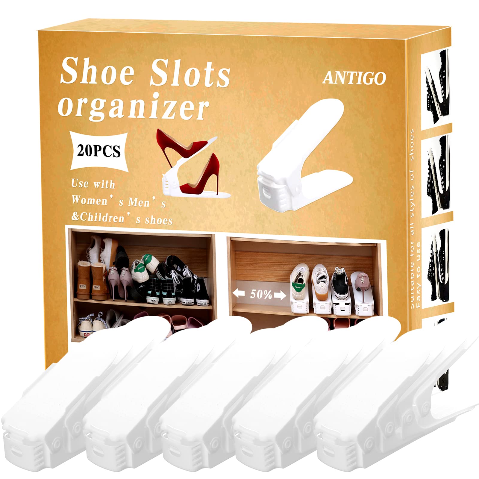 Antigo Shoe Slots Organizer，20 Pcs Adjustable Shoe Stacker for Closet ...