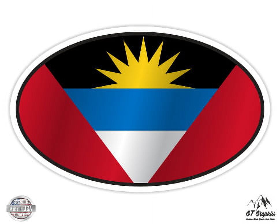 Antigua and Barbuda Flag Oval - 3" Vinyl Sticker - For Car Laptop I-Pad ...