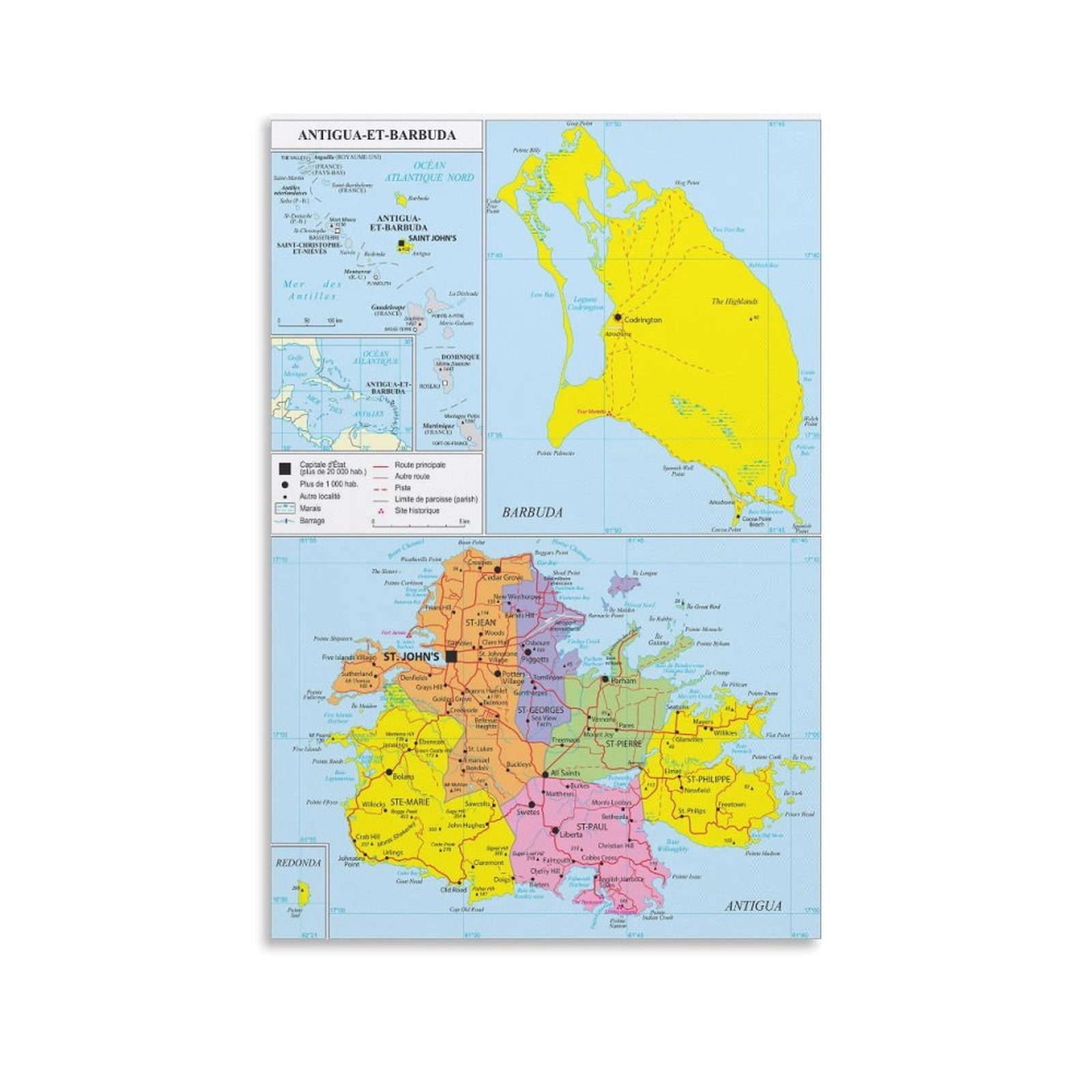 Antigua-and-Barbuda Map Posters Gifts Canvas Painting Poster Wall Art ...