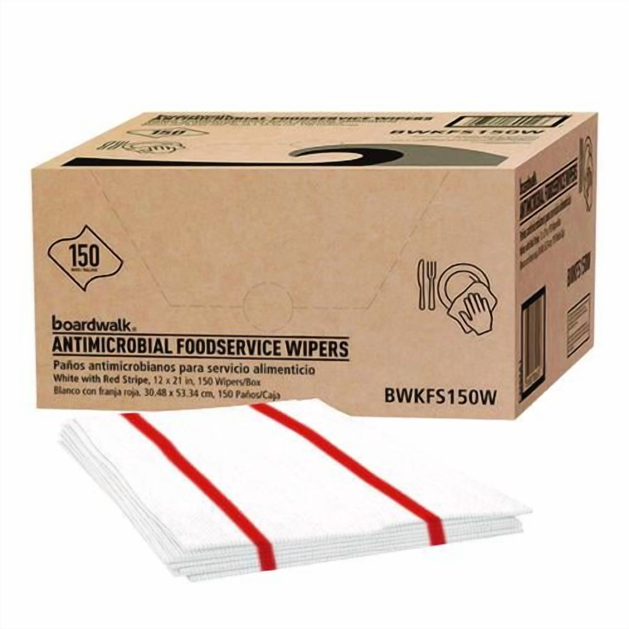 Antimicrobial Foodservice Wipers, 1-Ply, 12 x 21, Red/White, 150/Carton ...