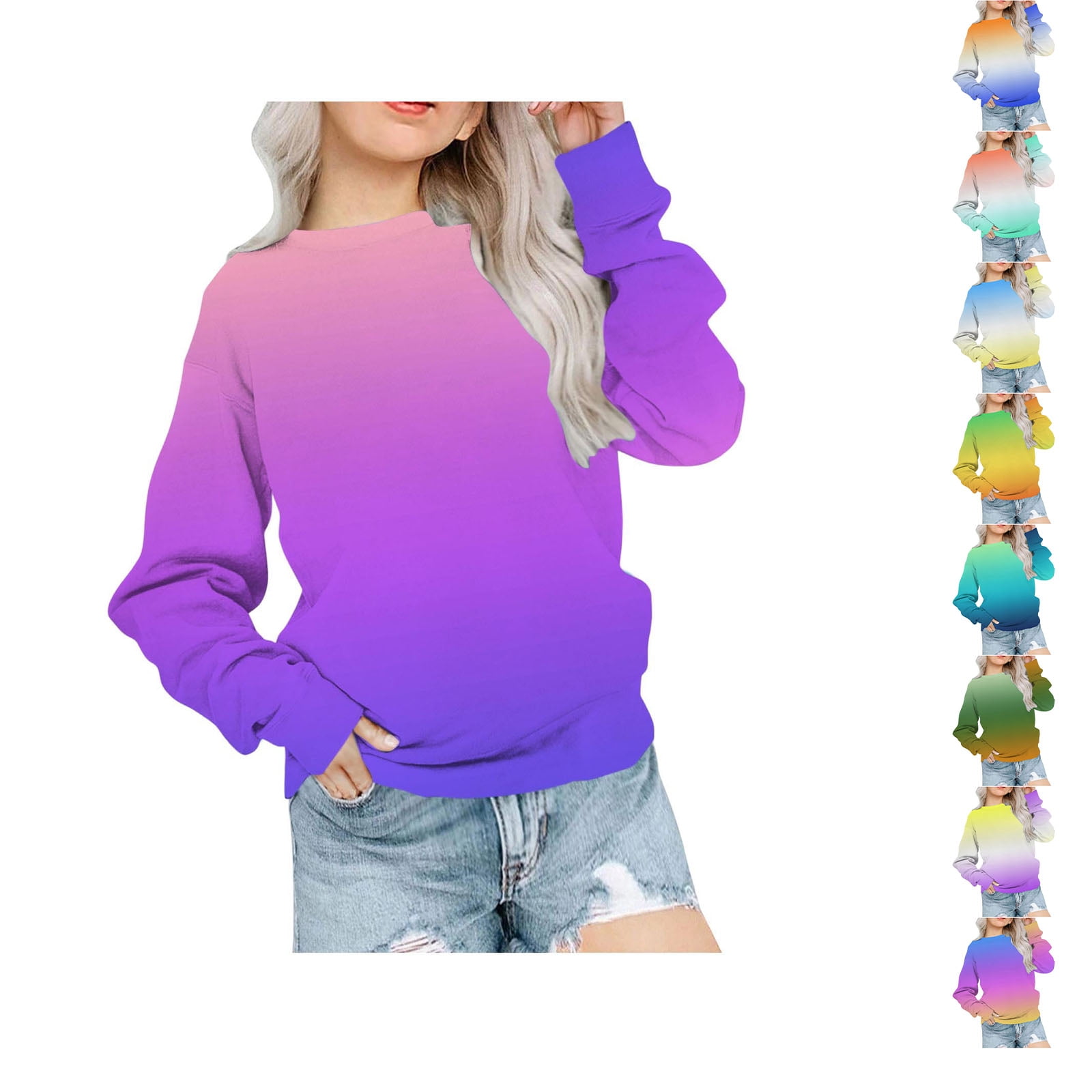 Antinious Boys Girls Gradient Long Sleeve Hoodless Fitness Loose Daily ...