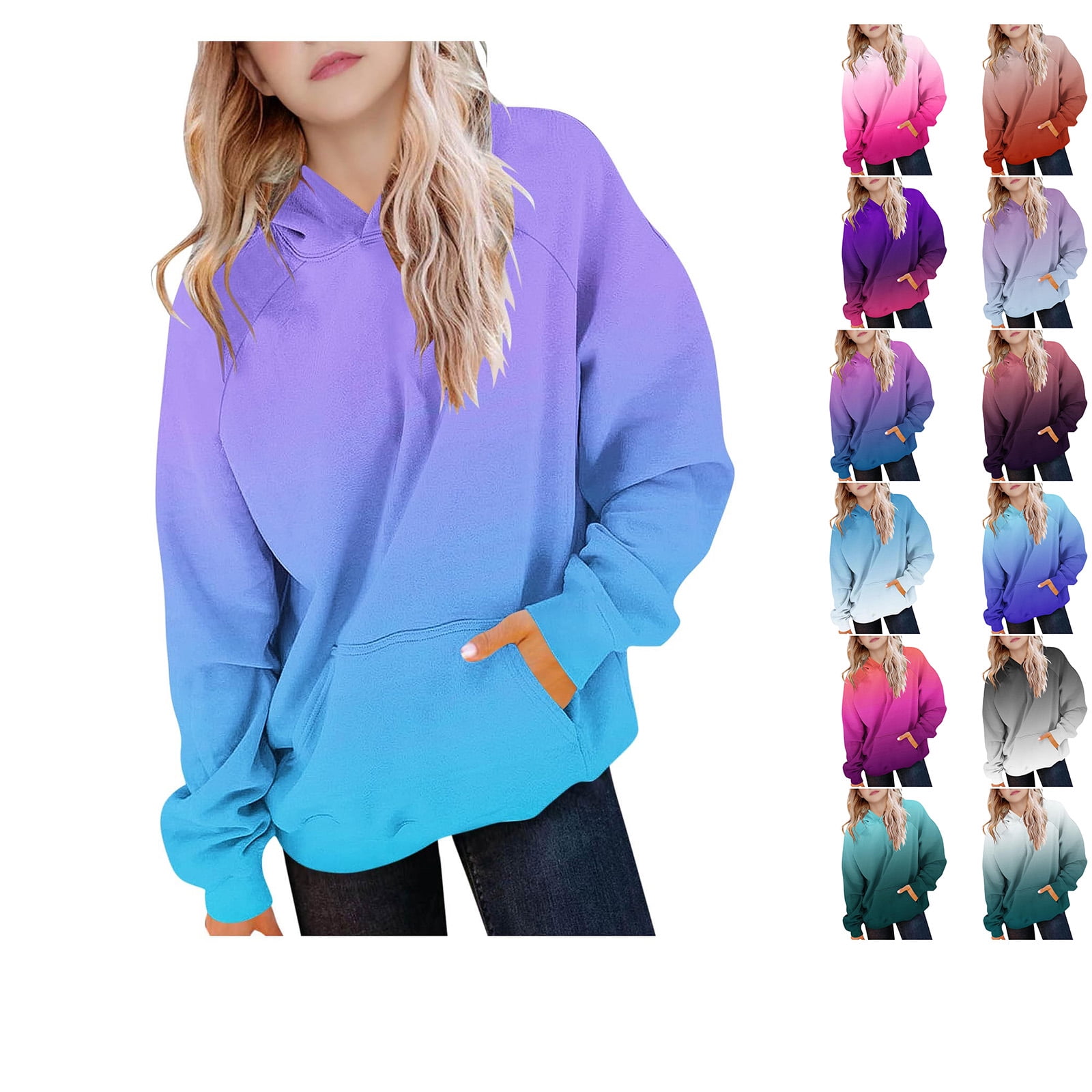 Antinious Boys Girls Gradient Print Raglan Sleeve Hooded Pocket ...