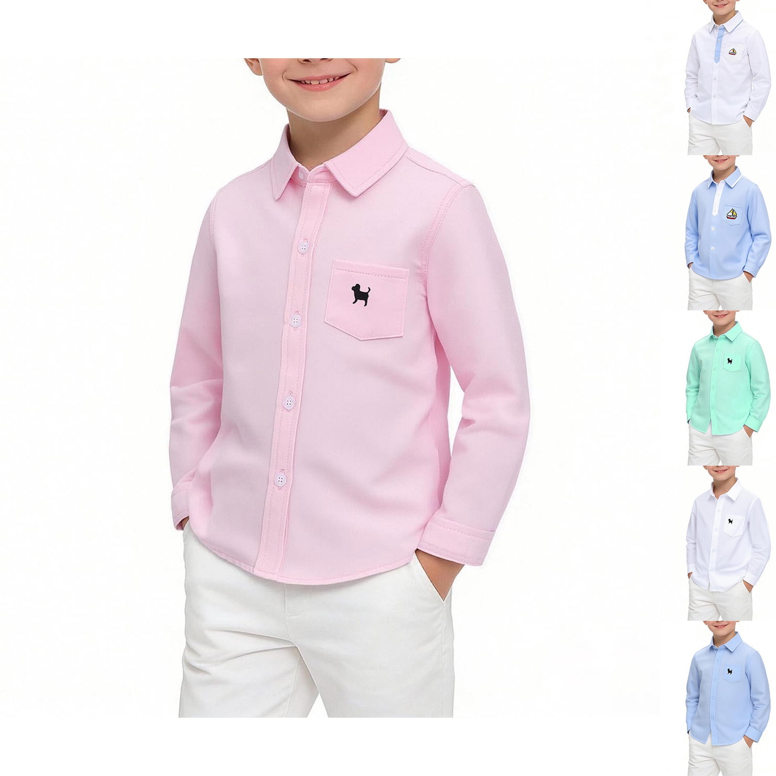 Antinious Boys Girls Long Sleeve Collar Embroidery Button School ...