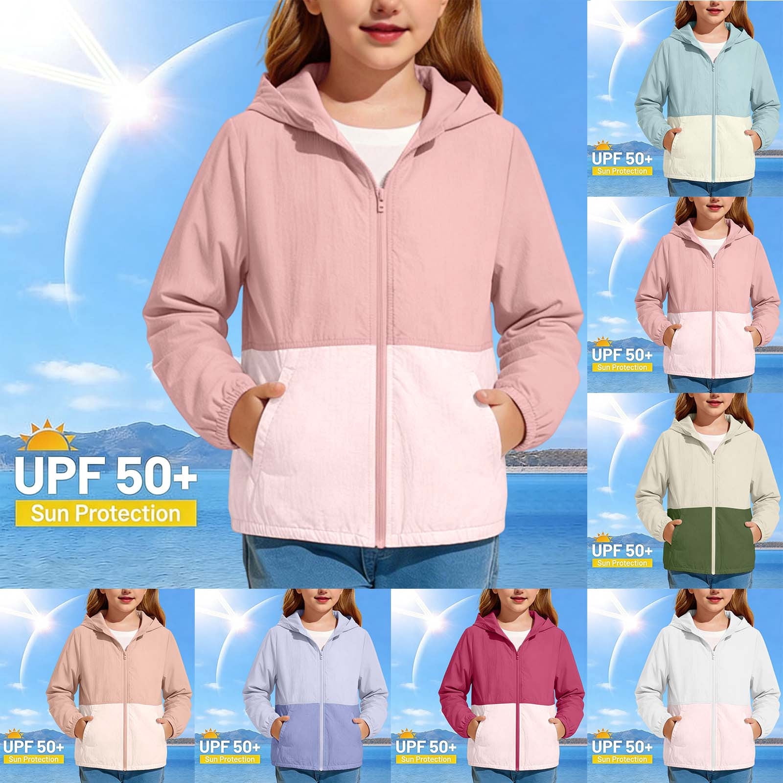 Antinious Boys Girls Long Sleeve Hooded Zip Pocket Elastic Cuff Sun ...