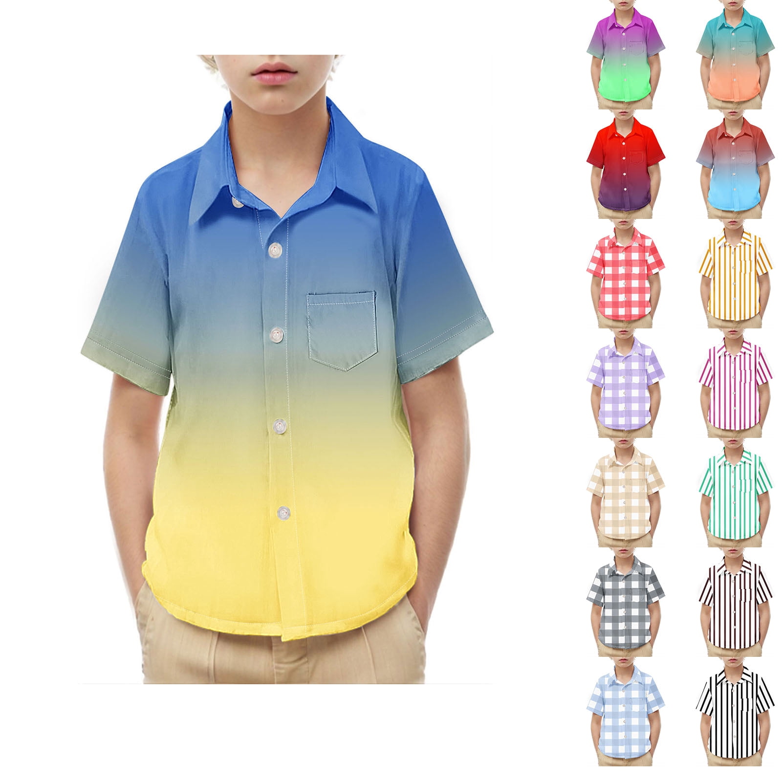 Antinious Boys Girls Print Pockets Short Sleeve Casual School Uniform ...