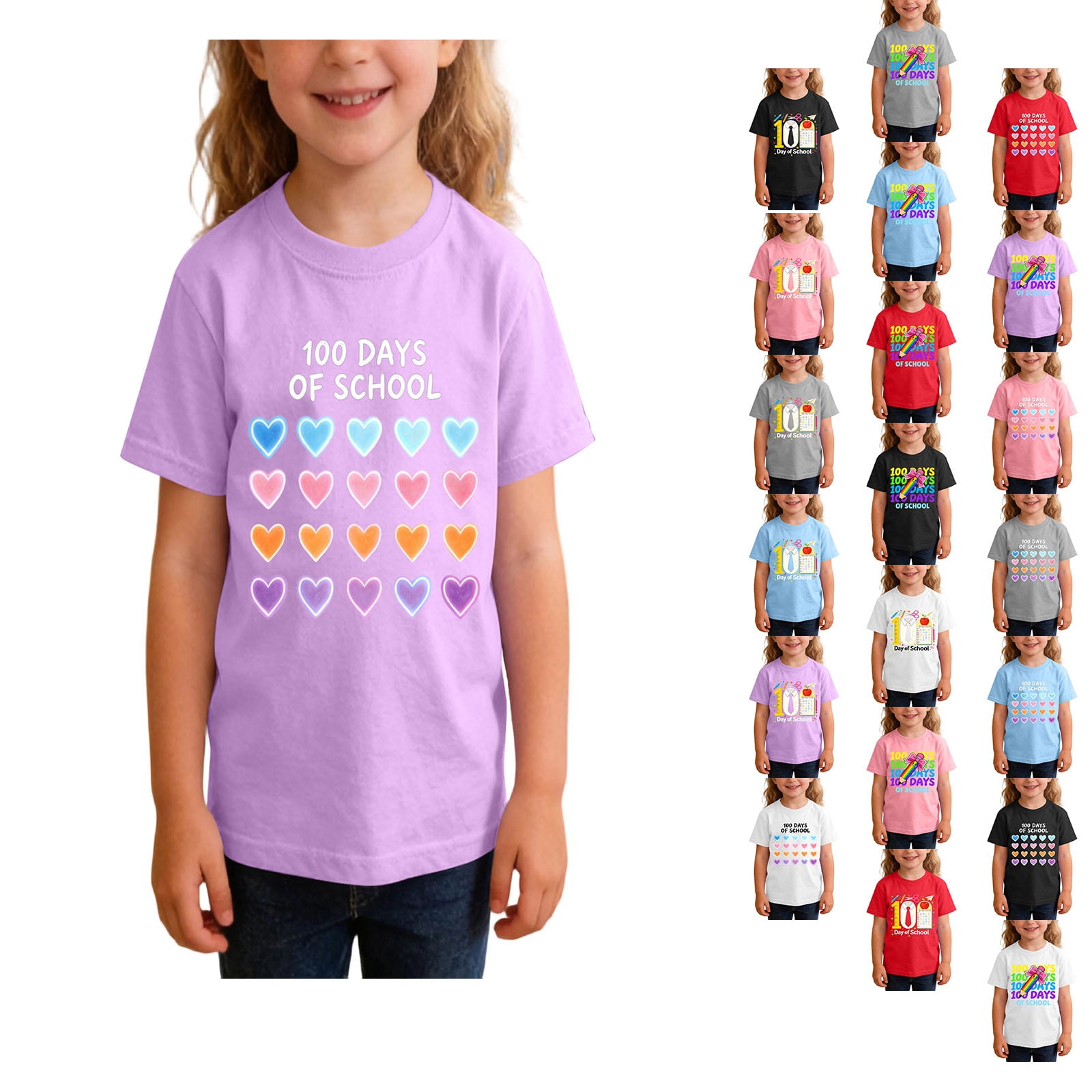 Antinious Boys Girls Print Soft Short Sleeve Round Neck School Uniform ...