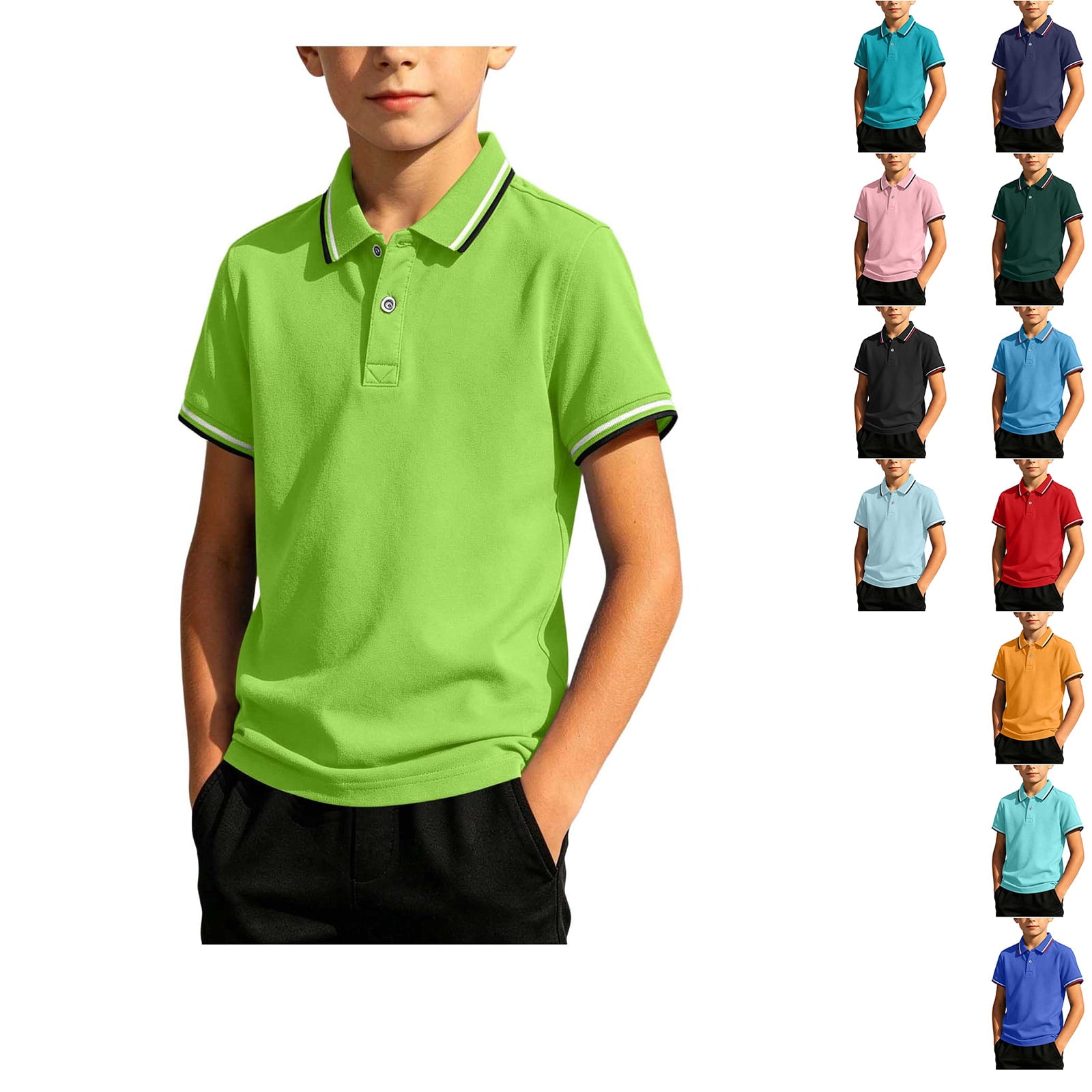 Antinious Boys Girls Solid Collared Short Sleeve Button Versatile ...