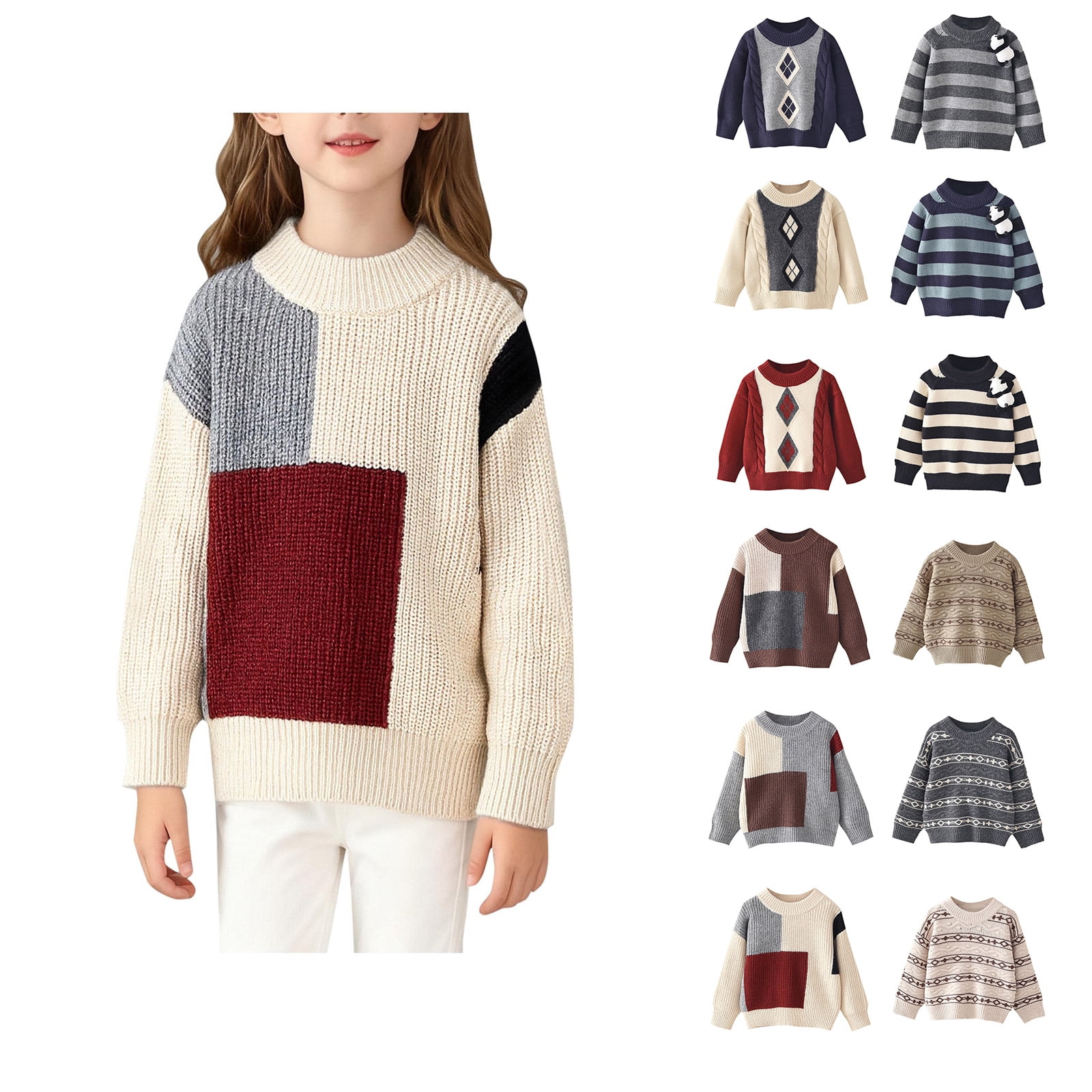 Antinious Boys Girls Solid Tone Long Sleeve Round Neck Sweaters ...