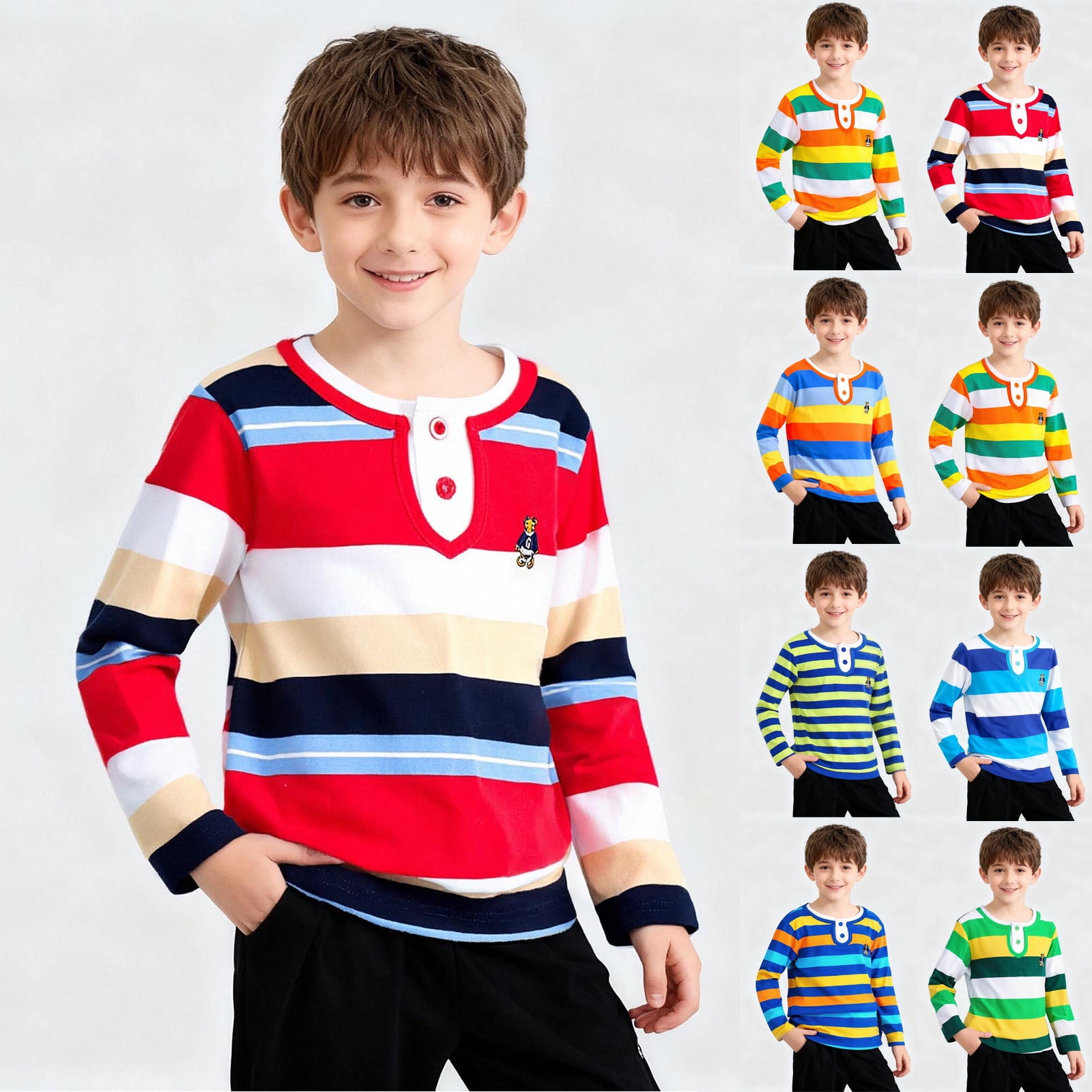 Antinious Boys Girls Stripe Bear Print Long Sleeve Round Neck Fitness ...