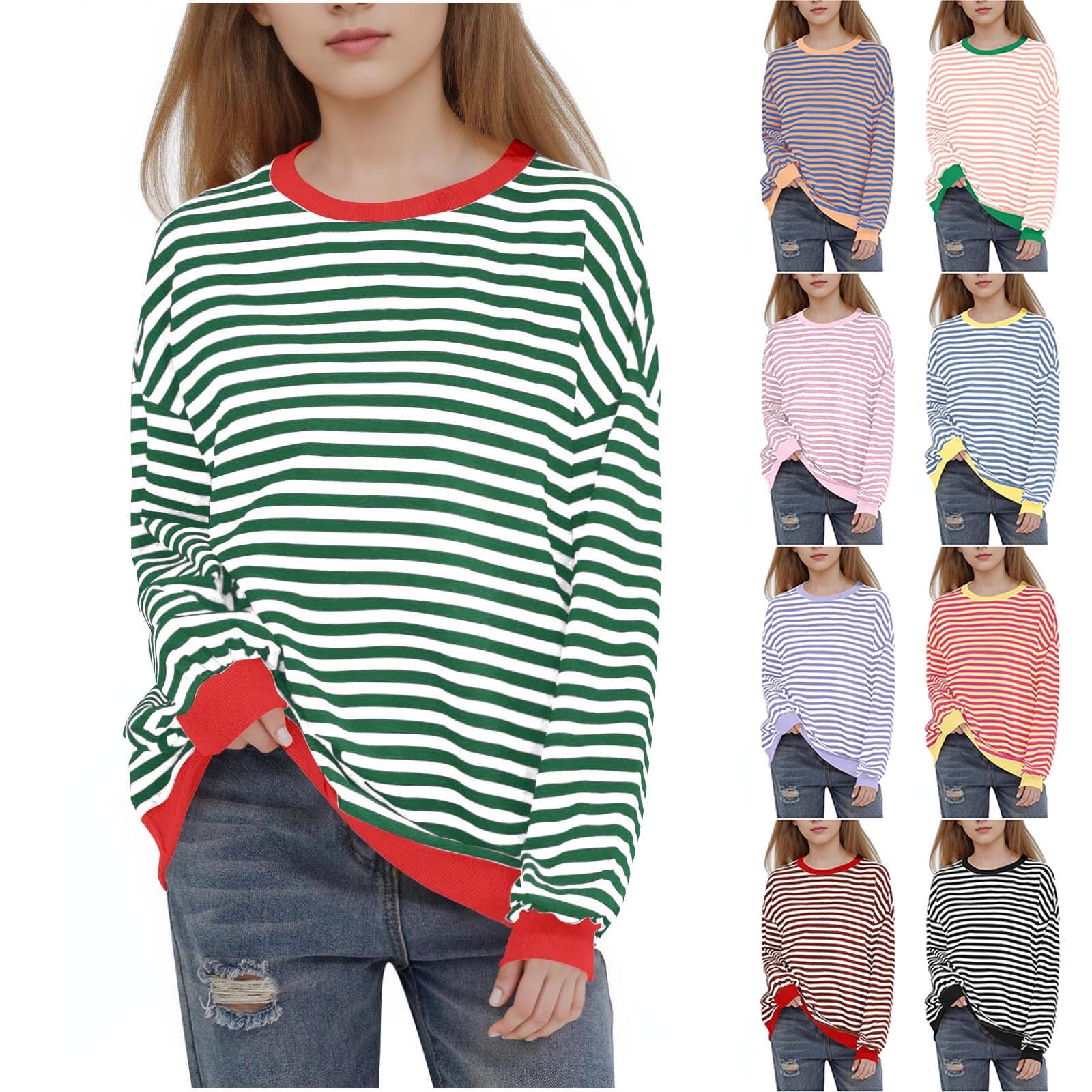 Antinious Boys Girls Stripe Print Drop Shoulder Round Neck Casual ...