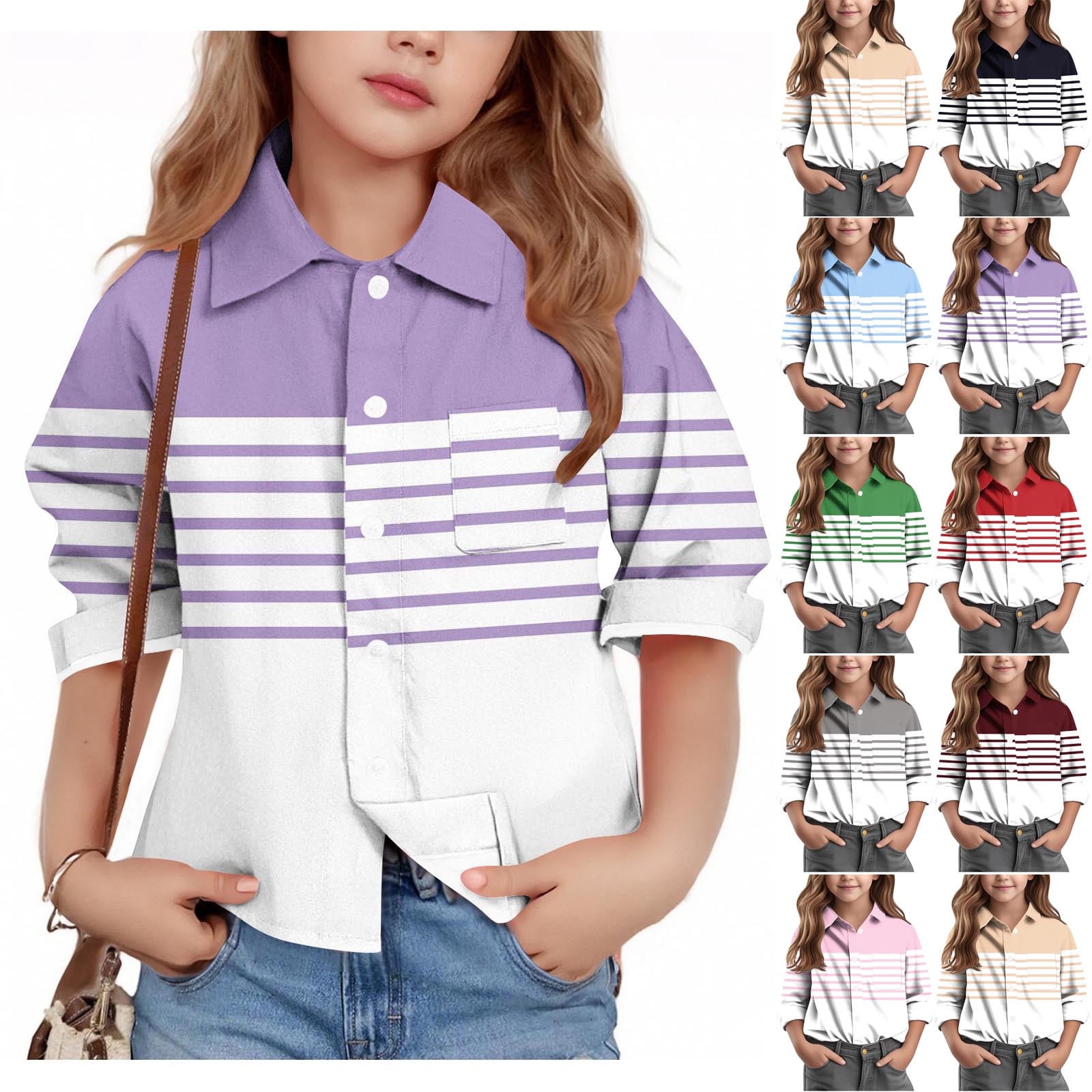 Antinious Boys Girls Stripe Print Long Sleeve Collared Breathable Outer ...
