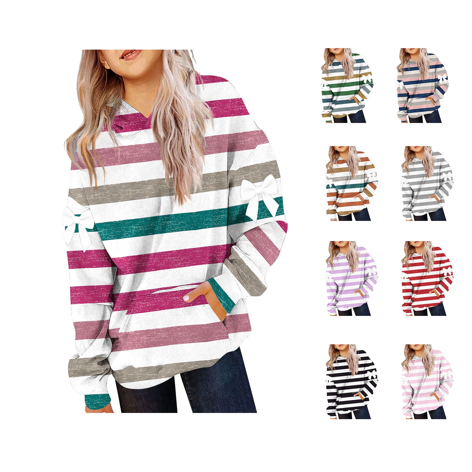 Antinious Boys Girls Stripe Print Long Sleeve Hooded Soft Pocket Daily ...