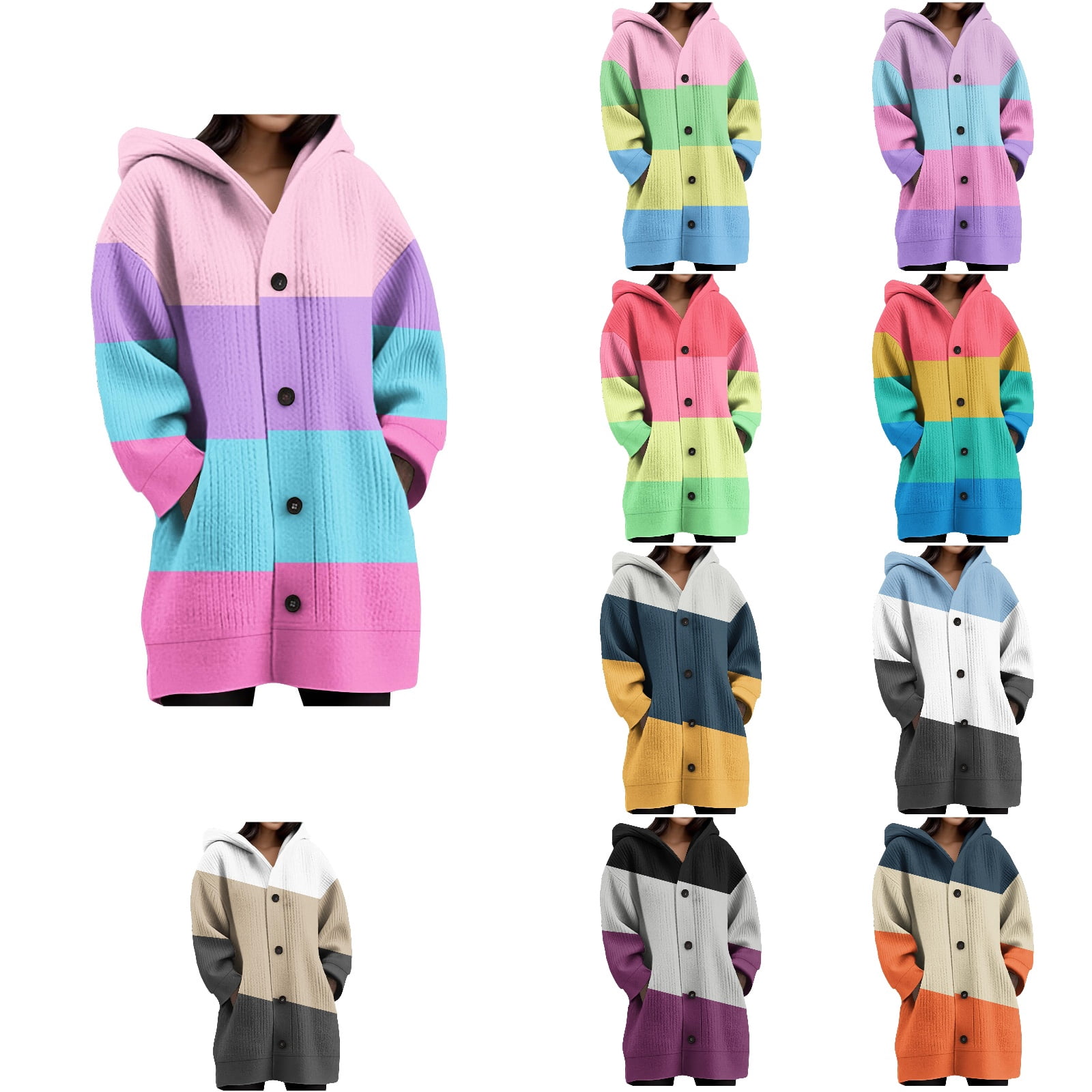 Antinious Sweaters for Women Print Long Sleeve Button Hooded Jacket ...
