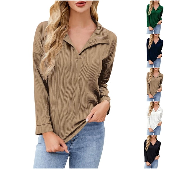 Antinious Casual Tops for Women Long Sleeve V-Neck Solid Pullover T ...