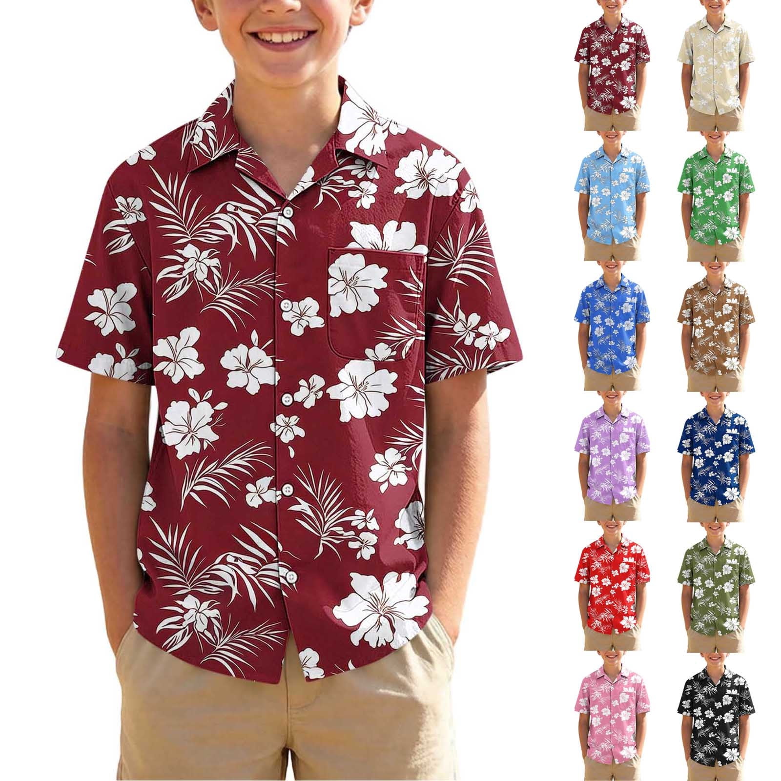 Antinious Child Boys Print Short Sleeve Collared Breathable Leisure ...