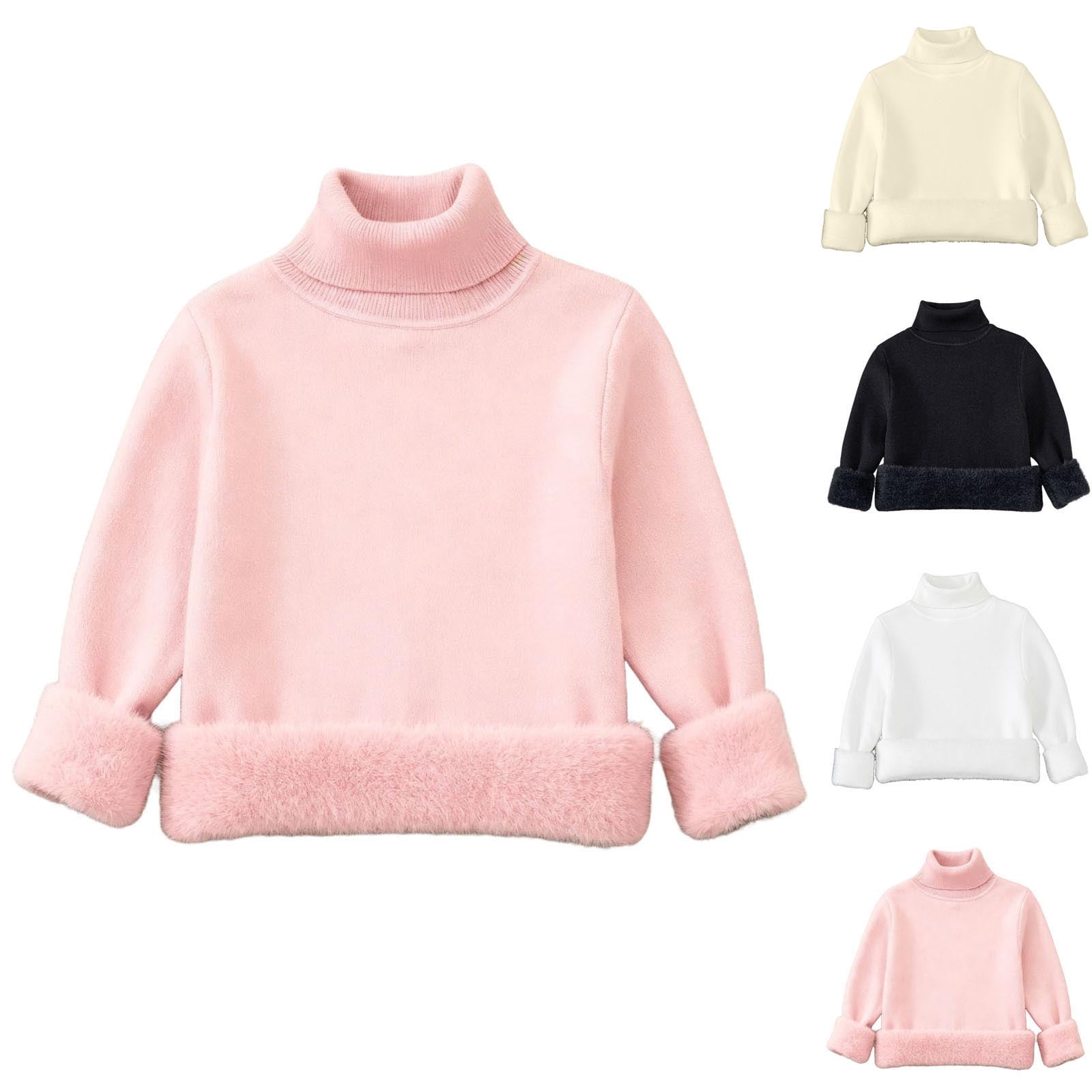 Antinious Child Girls Solid High Collar Warm Fleece Pullover Sweater ...