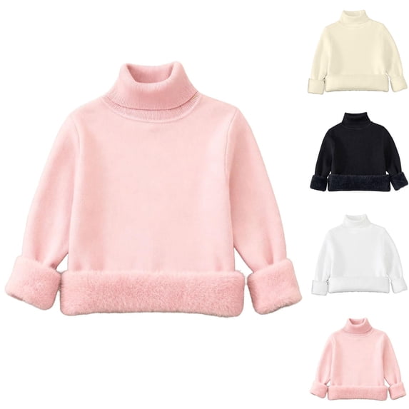 Antinious Child Girls Solid High Collar Warm Fleece Pullover Sweater ...