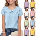 Antinious Child Girls Solid Peter Collar Short Sleeve Round Neck Soft ...