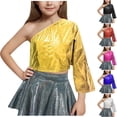 Antinious Child Girls Solid Shiny Texture One Shoulder Long Sleeve ...
