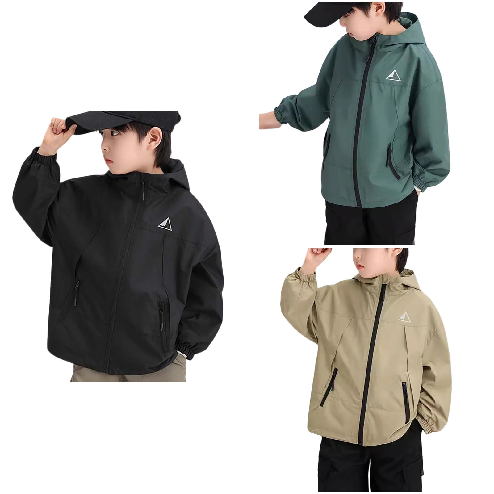 Antinious Fall Winter Savings Toddler Boys Hooded Zipper Jacket Kids Windproof Coat Solid Color ...