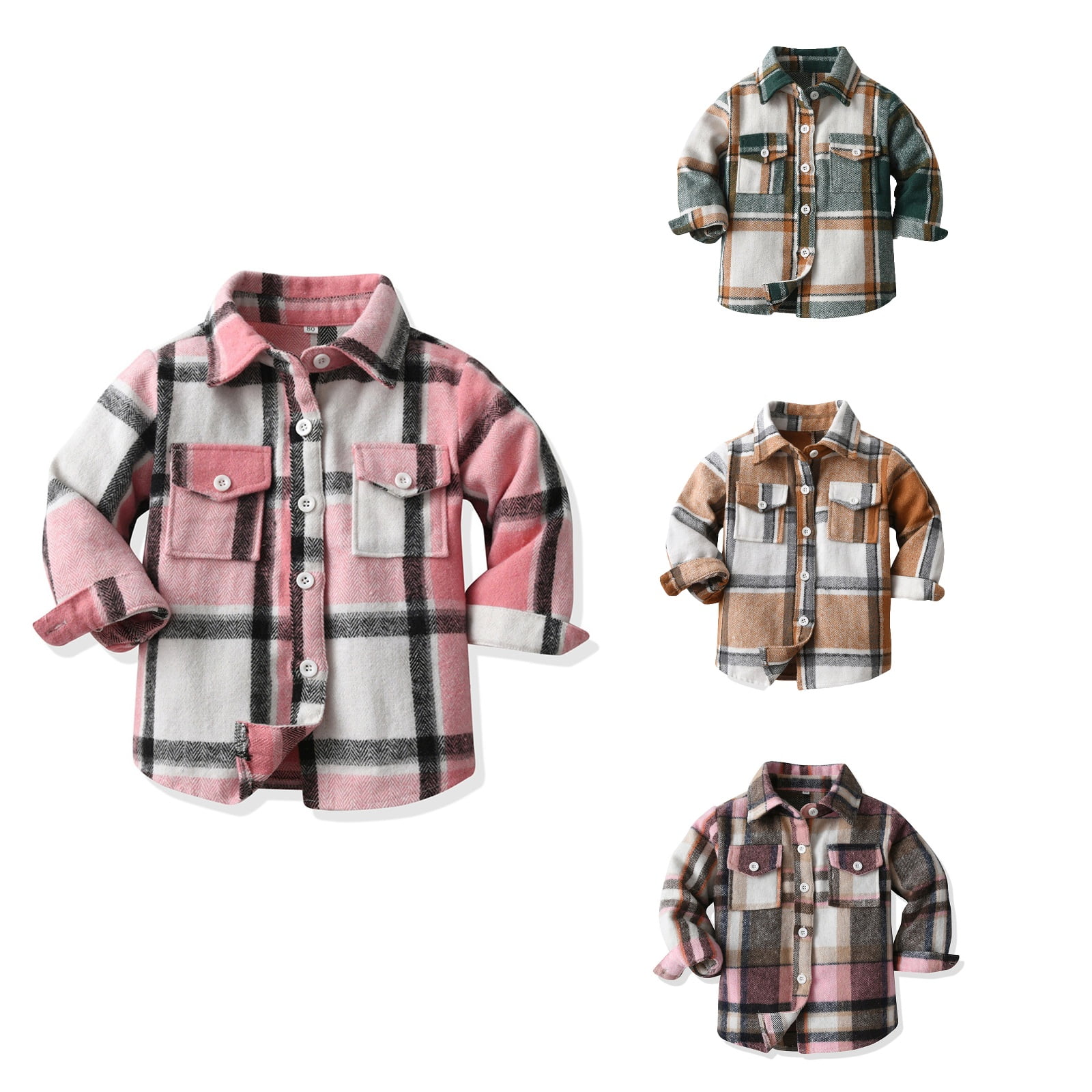 Antinious Fall Winter Savings Toddler Boys Plaid Shacket Jacket Cardigan Sweaters Long Sleeve ...