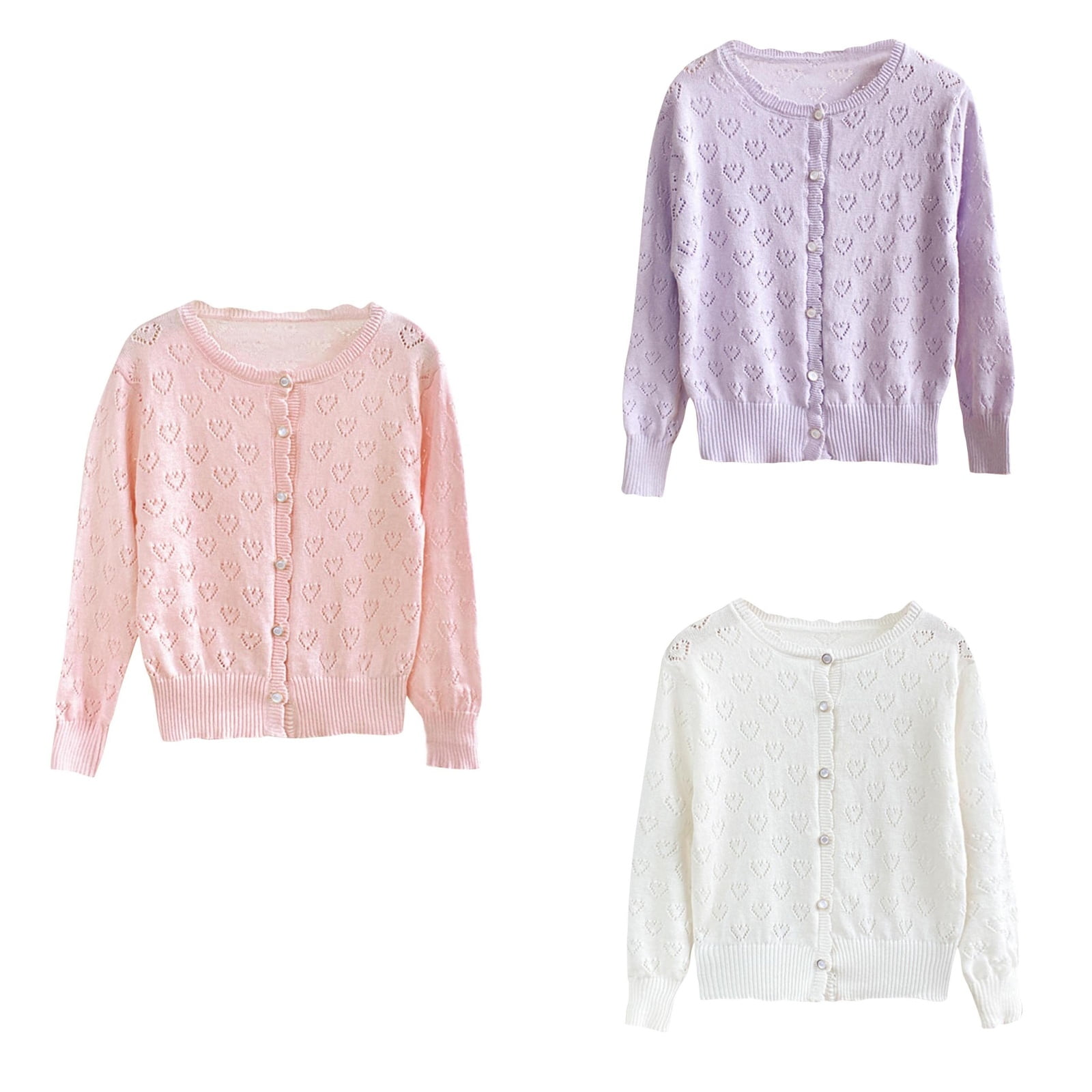 Antinious Fall Winter Savings Toddler Girls Cardigan Sweaters Solid Color Crew Neck Long Sleeve ...