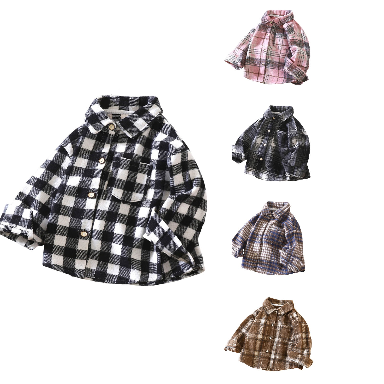 Antinious Toddler Girls Plaid Print Shacket Jacket Sweaters Long Sleeve ...