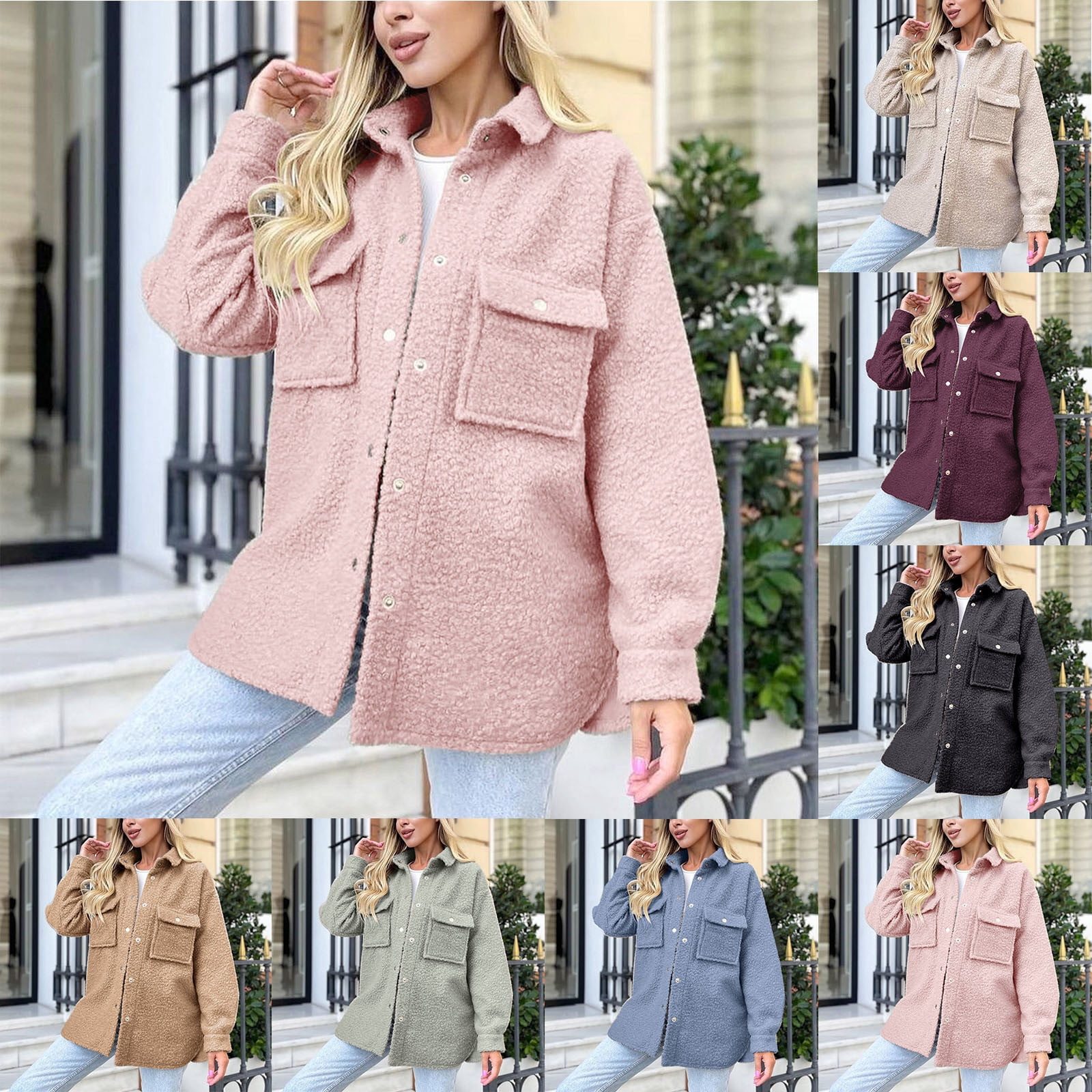 Antinious Fleece Jacket Womens Solid Collared Long Sleeve Open Front ...