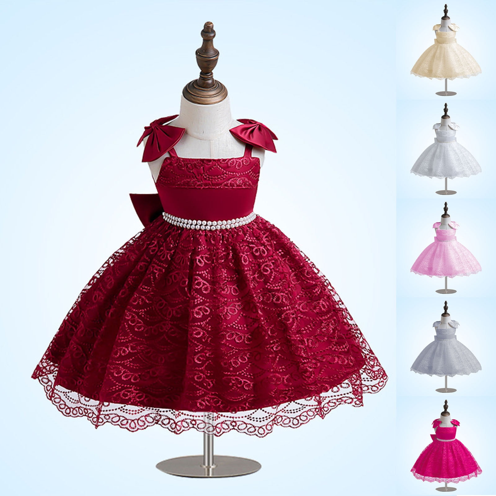 Antinious Girls Camis Lace Sleeveless Round Neck Knee-High Bow Birthday ...