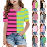 Antinious Girls Casual Patchwork Stripe Print Ruched Puff Sleeve Short ...