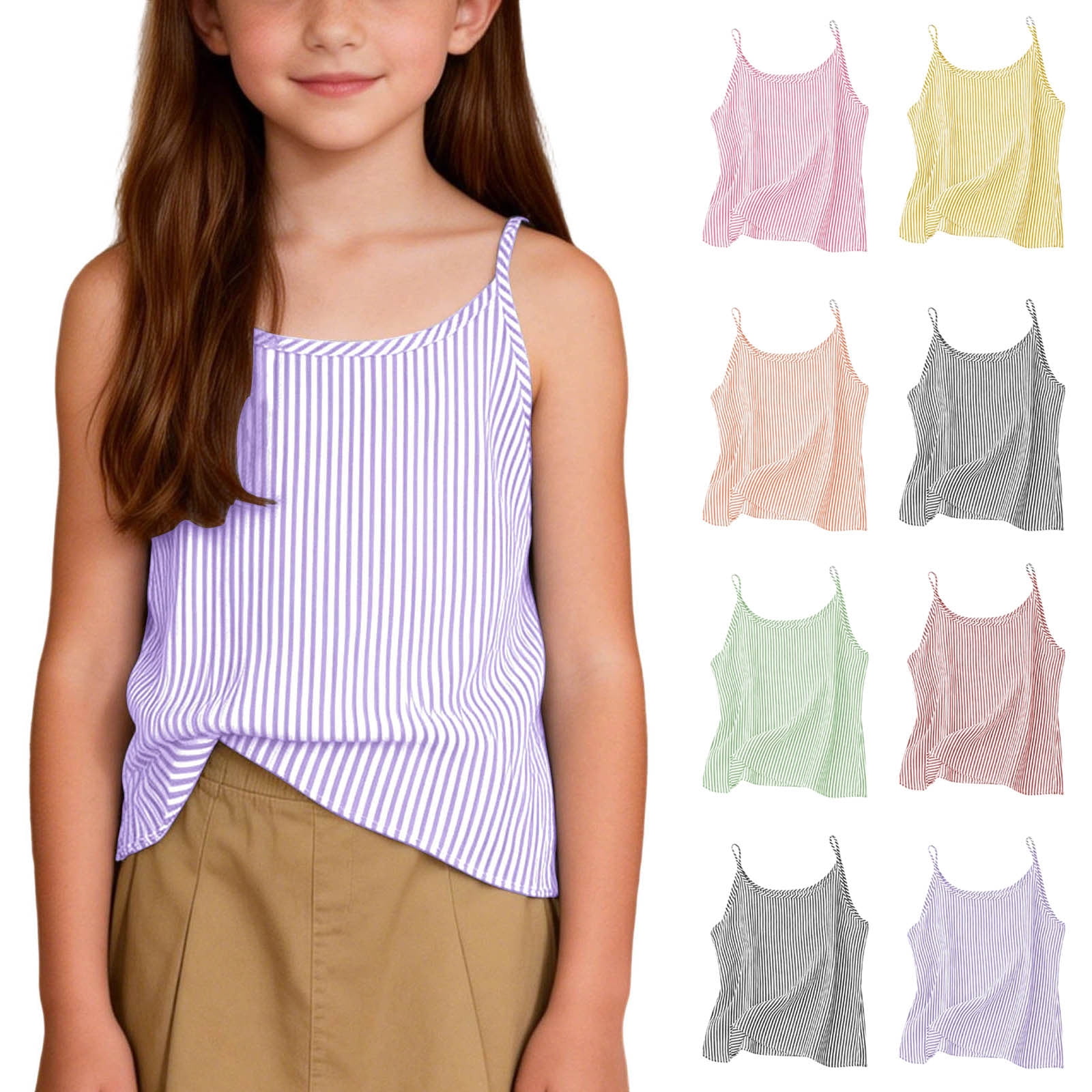 Antinious Girls Comfortable Casual Stripe Sleeveless Camisole Tank Tops ...