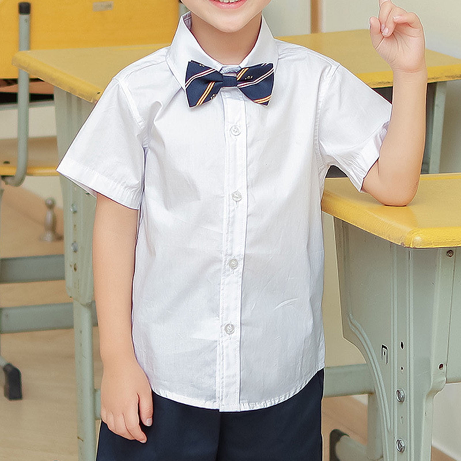 Antinious Girls Long Sleeve Collar Solid Print Bow Versatile Casual ...