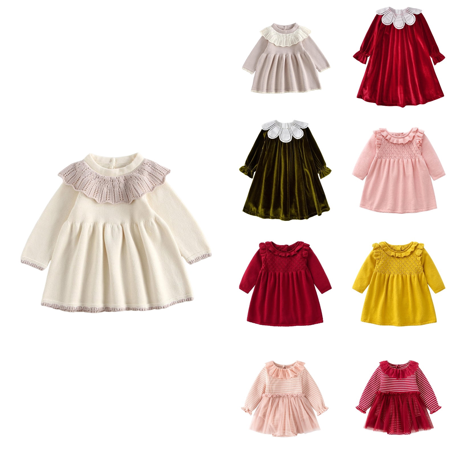 Antinious Girls Long Sleeve Round Neck Solid Dress Girls Frock Banquet ...