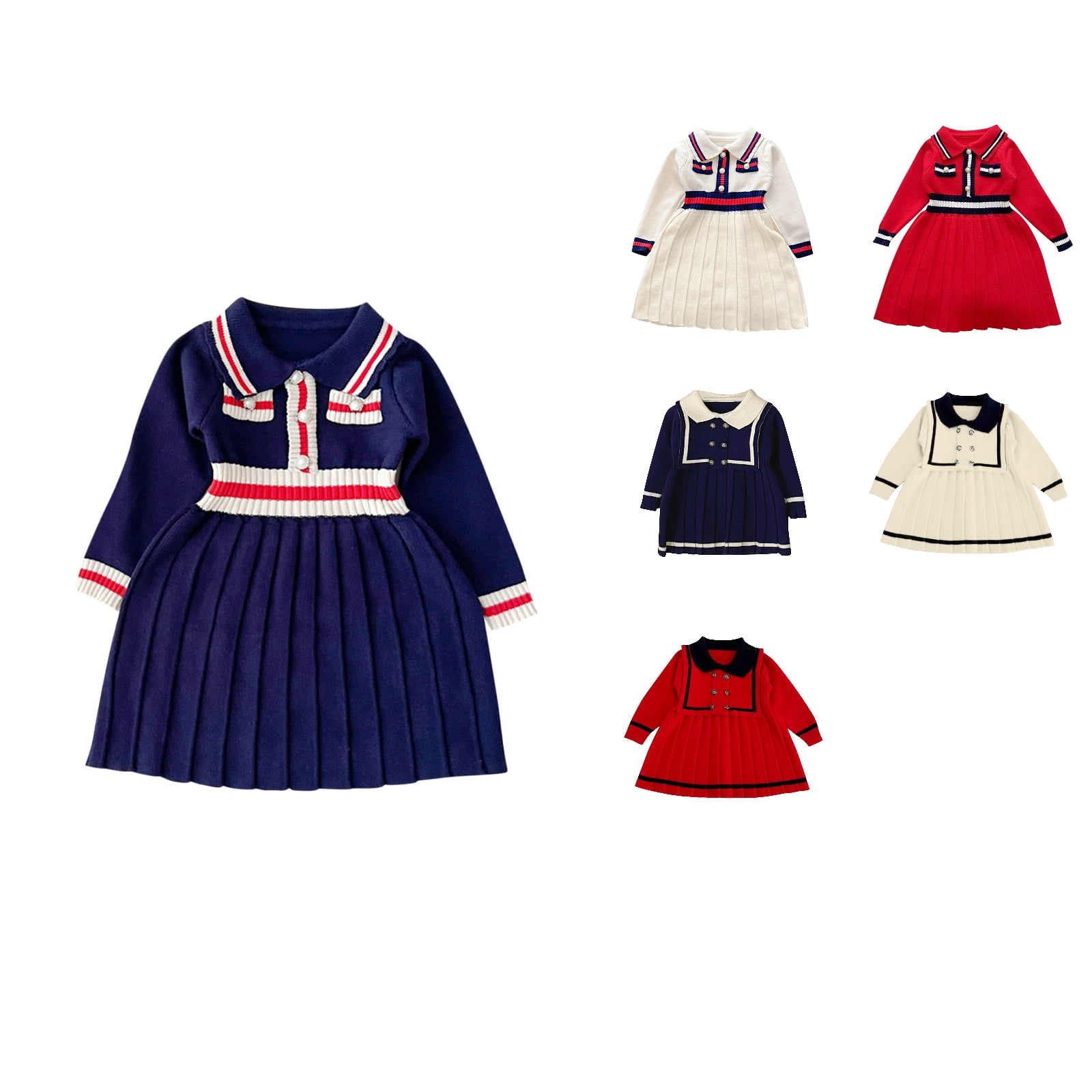 Antinious Girls Long Sleeved Lapel Sweater Dress Banquet Evening Dress ...