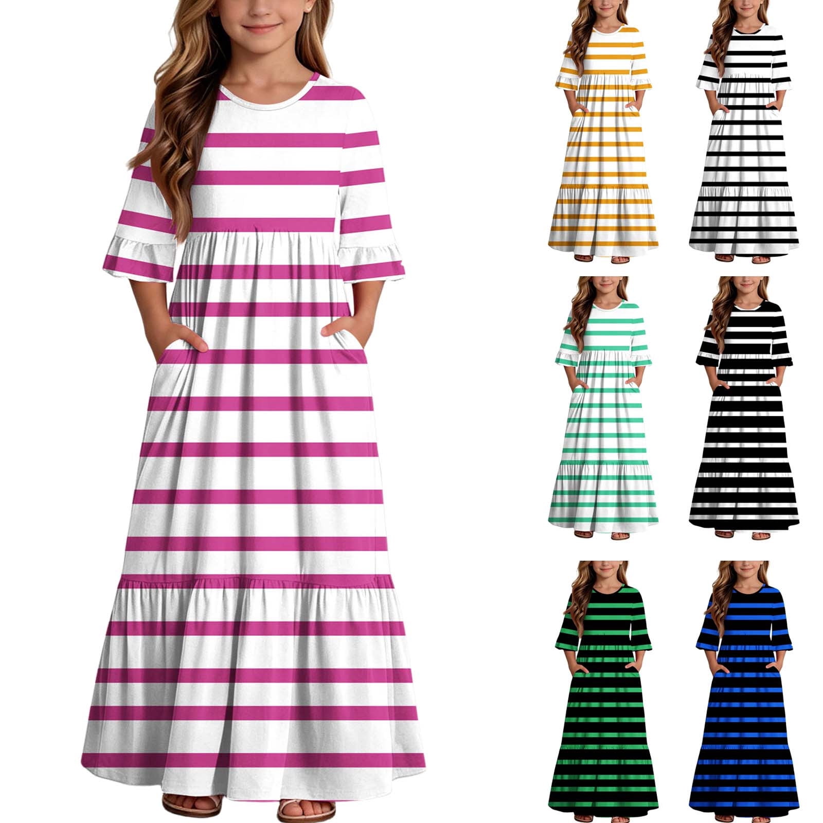 Antinious Girls Print Round Neck Ruffle Sleeve Comfortable Fashion ...