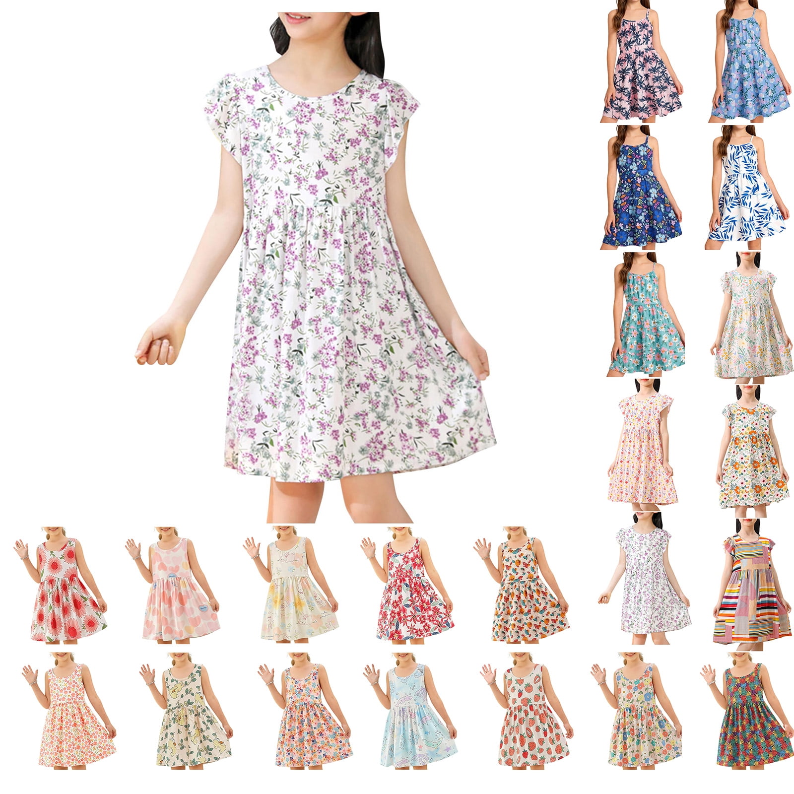 Antinious Girls Print Sleeveless Round Neck Soft Breathable Summer ...