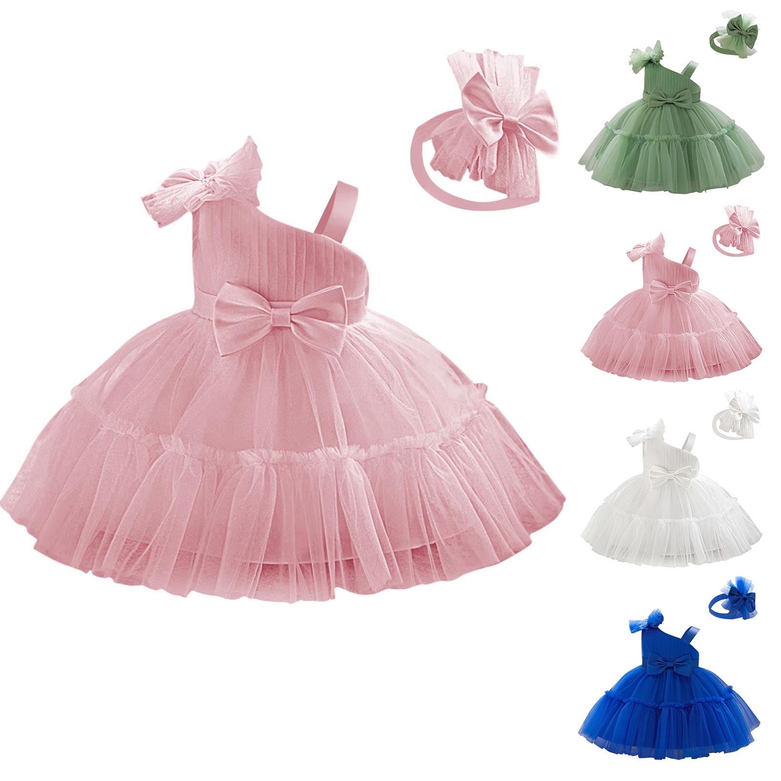 Antinious Girls Skew Collar Sleeveless Round Neck Bow Mesh Dresses ...