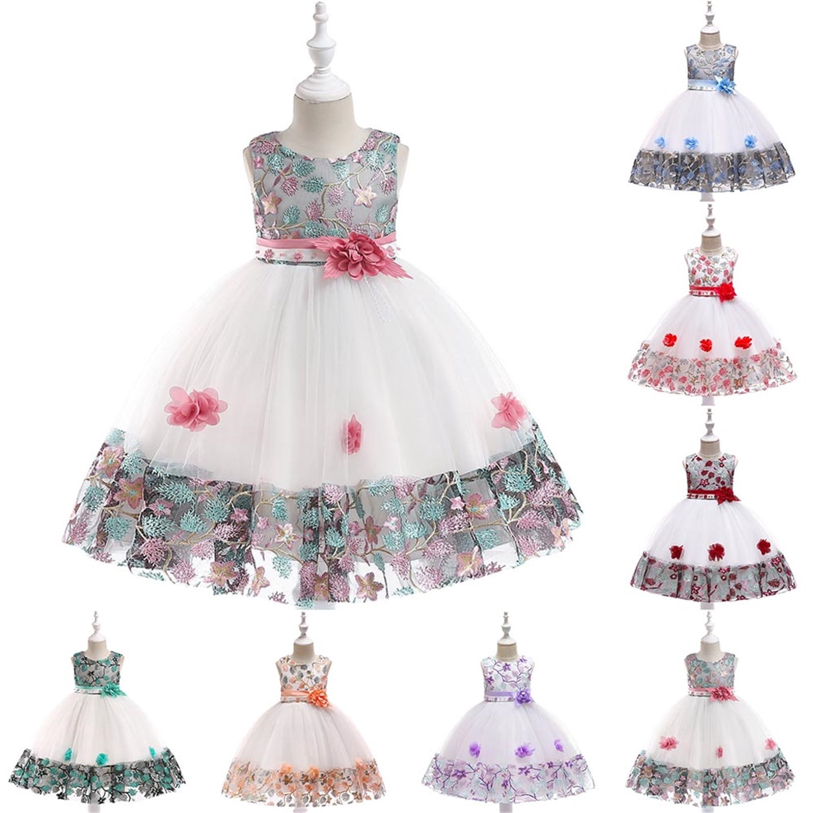 Antinious Girls Sleeveless Floral Lace Mesh Floral Performance Dresses ...