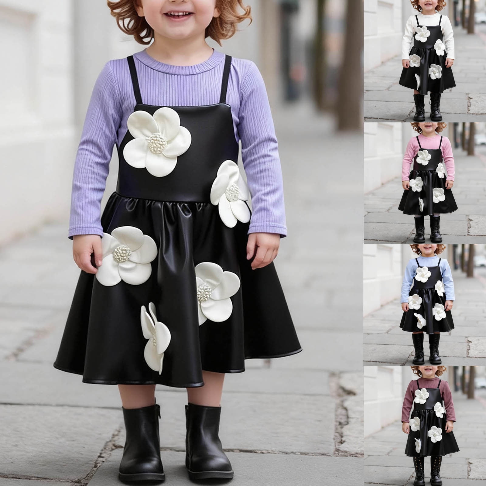 Antinious Girls Solid Long Sleeve Round Neck Base Layer Floral 2 Piece ...