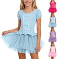 Antinious Girls Solid Short Sleeve Round Neck Bow Elegant Dance Dresses ...
