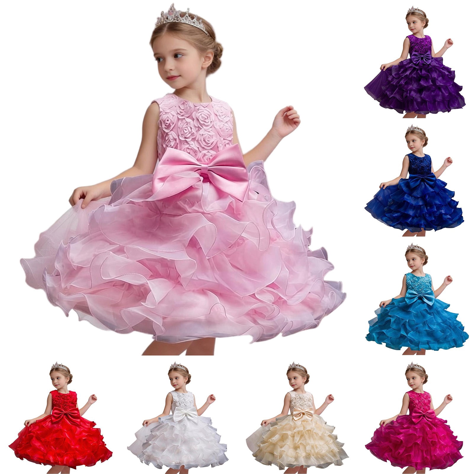 Antinious Girls Solid Sleeveless Round Neck Mesh Elegant Birthday ...