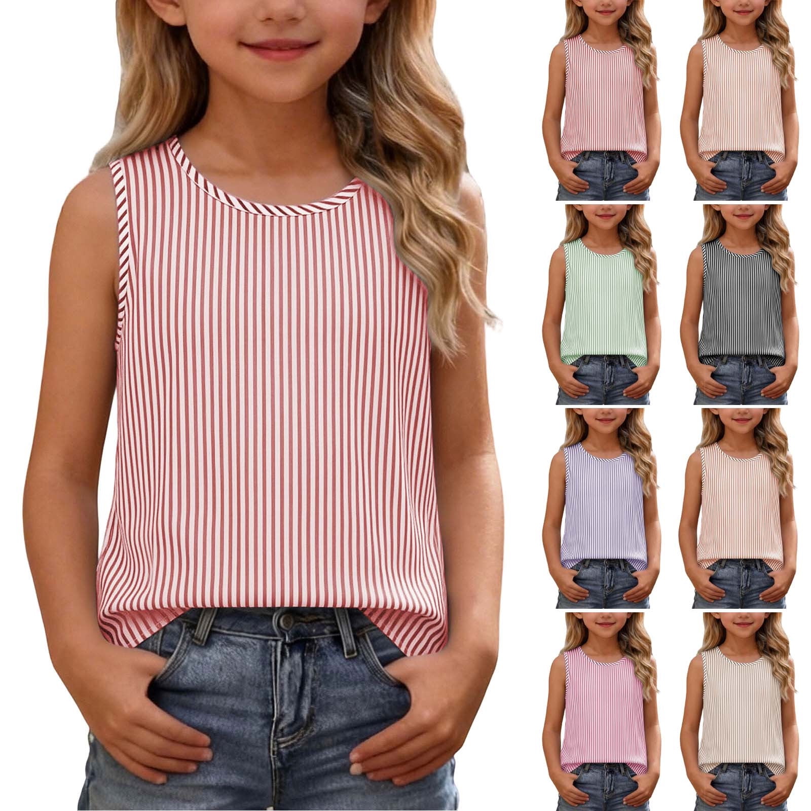 Antinious Girls Stripe Round Neck Sleeveless Casual Summer Comfortable ...
