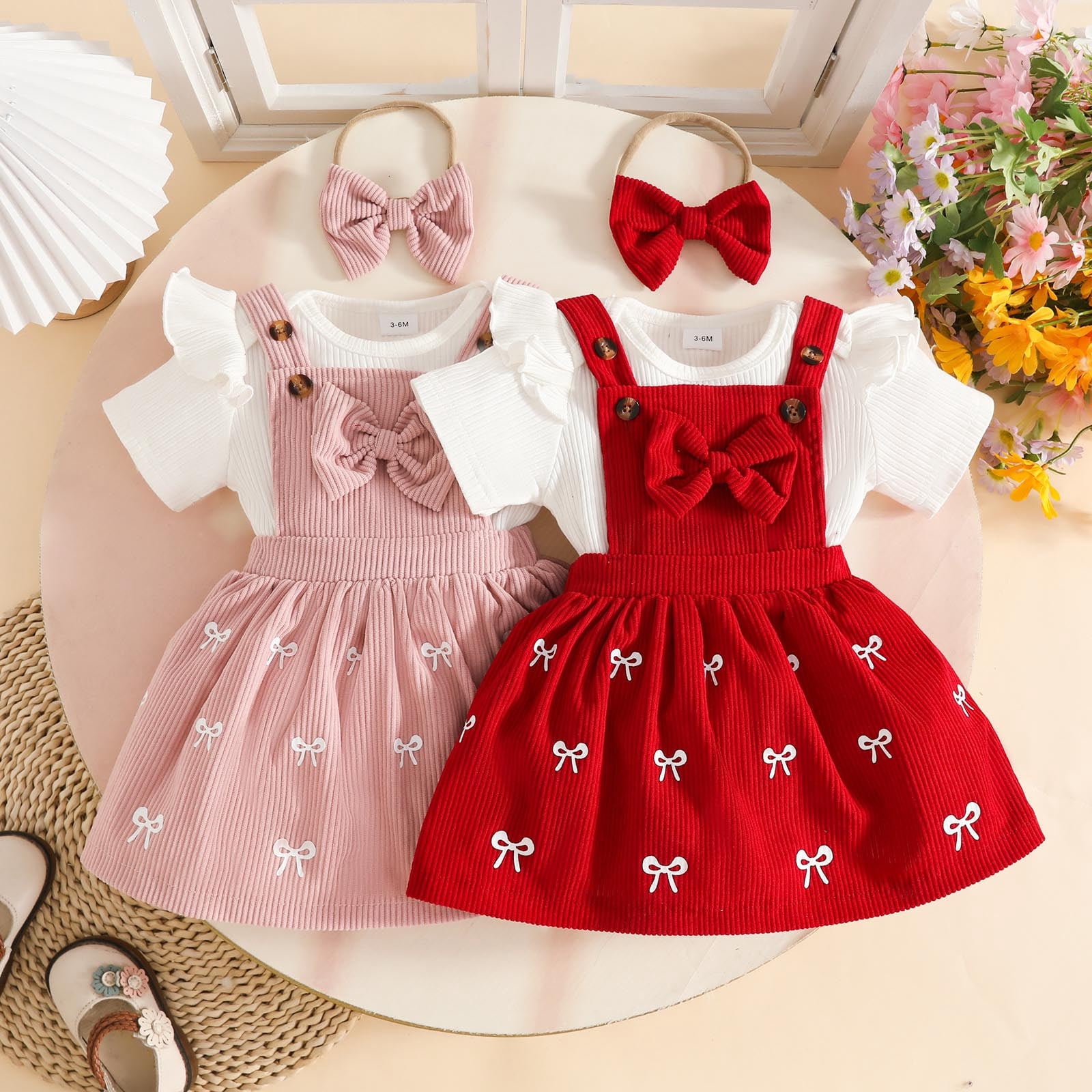 Antinious Girls Striped Short Sleeve Round Neck Dress Overall Bow Soft ...
