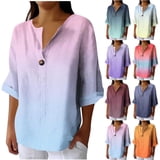 Antinious Ladies 3/4 Sleeve Button Irregular Print V-Neck Fashion Loose ...