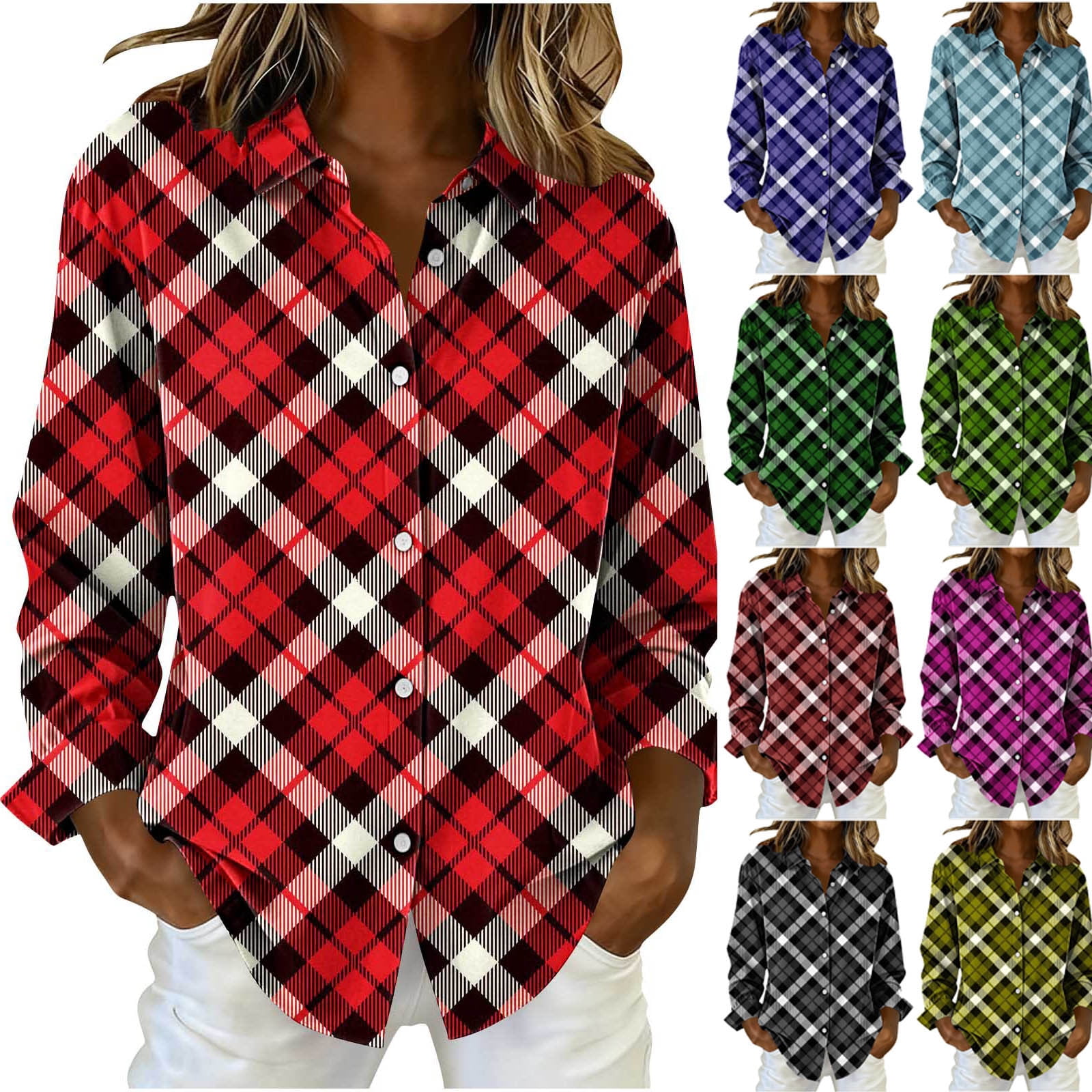 Antinious Ladies Check Print Breasted Long Sleeve Business Casual Work ...
