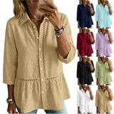 Antinious Ladies Collar Solid 3/4 Sleeve Button Breathable Casual ...