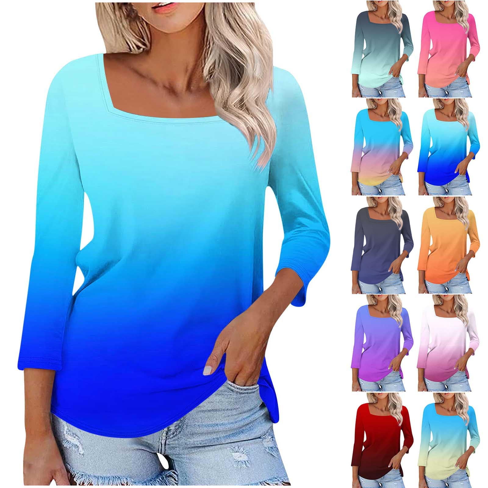 Antinious Ladies Fashion Casual Gradient 3/4 Sleeve Loose Breathable T ...